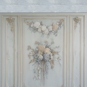 Dollhouse Wallpaper, Blue Floral Painted Decorative Panels--jpg Files ...
