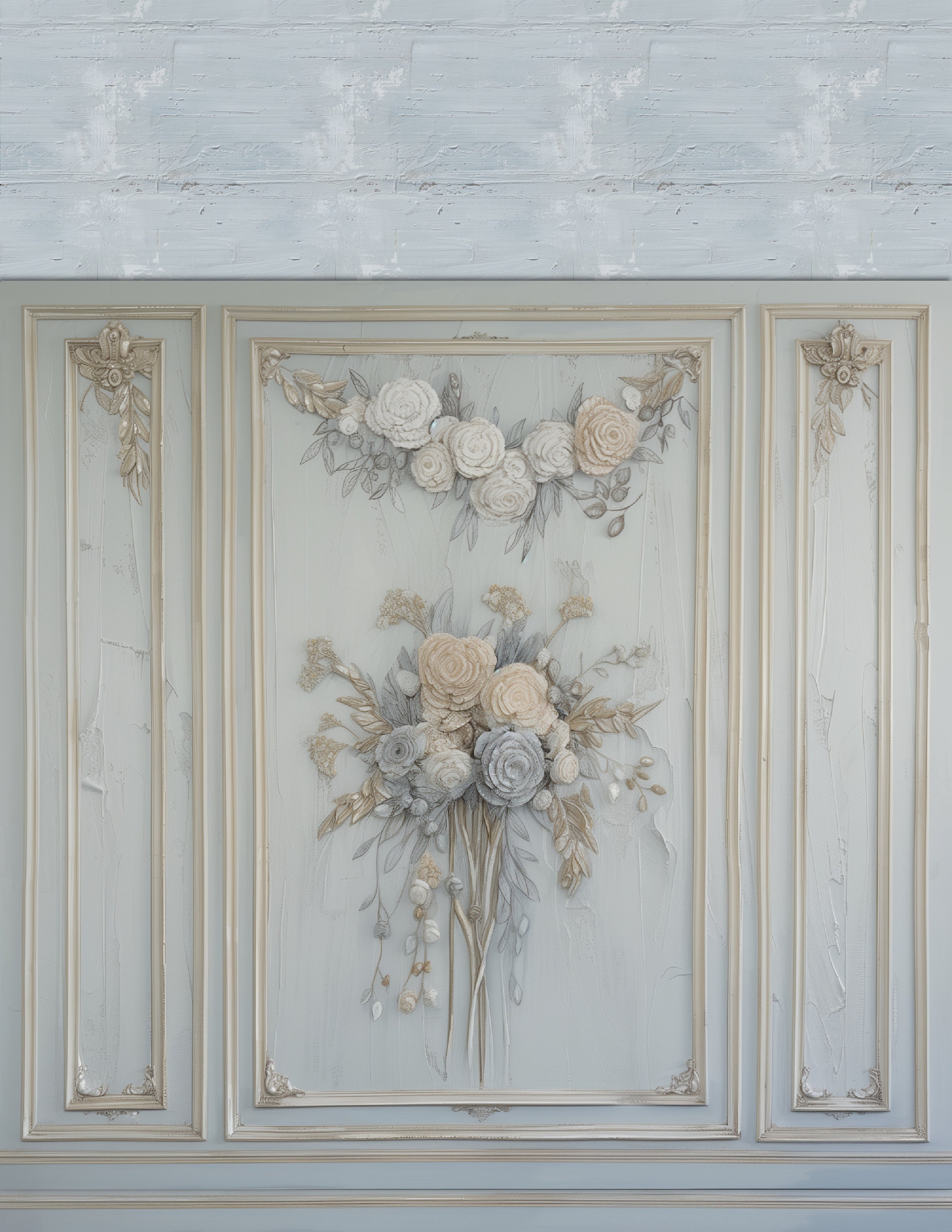 Dollhouse Wallpaper, Blue Floral Painted Decorative Panels--jpg Files ...