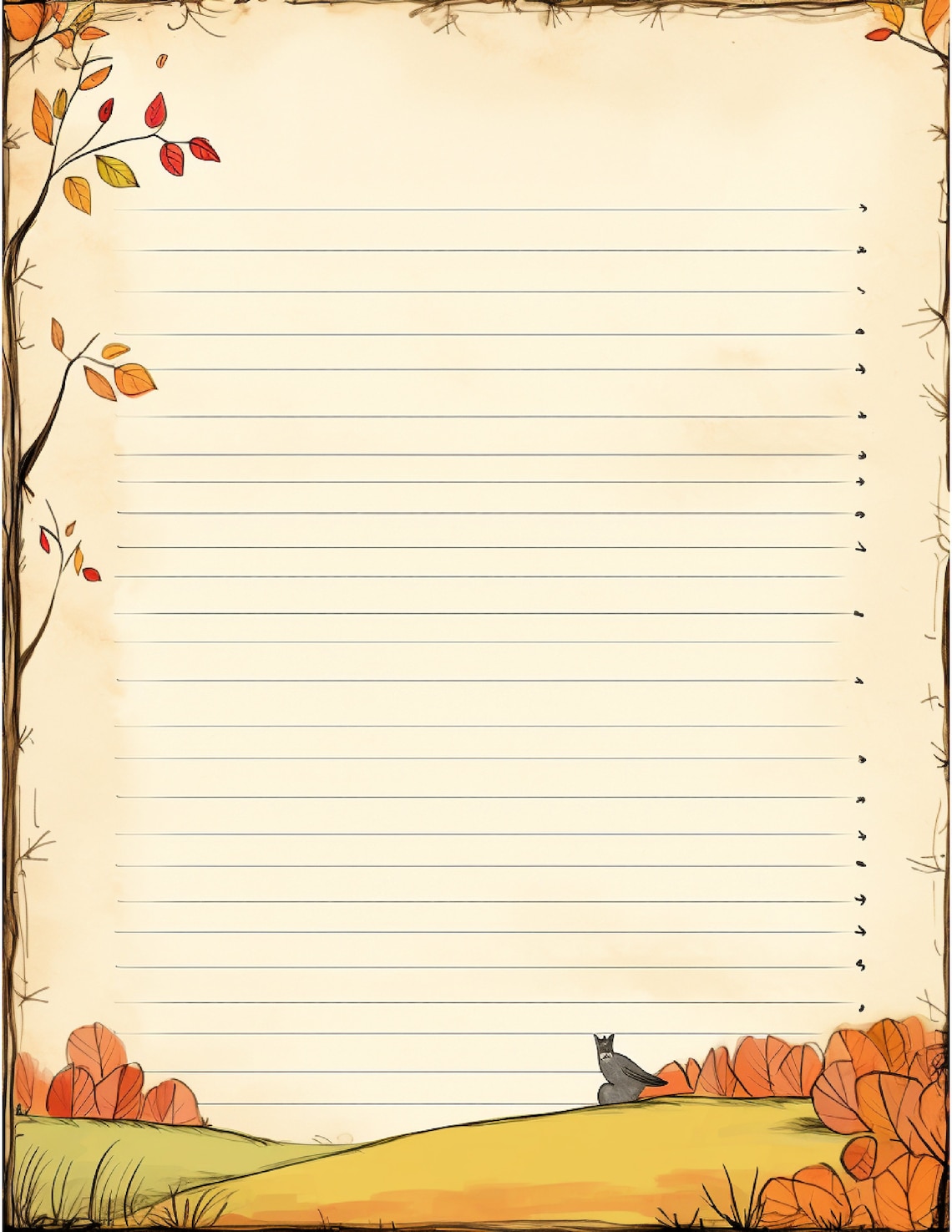 Quirky Autumn Lined Journaling/stationery/scrapbooking Sheets Digital ...