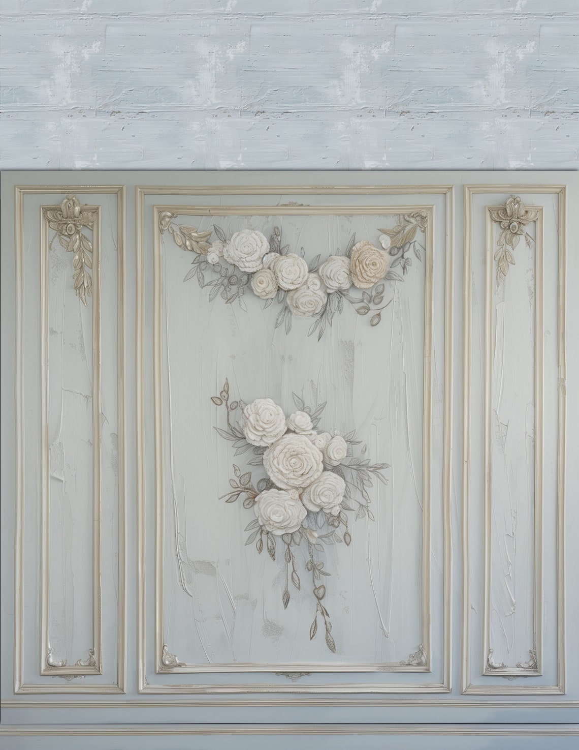 Dollhouse Wallpaper, Blue Floral Painted Decorative Panels--jpg Files ...
