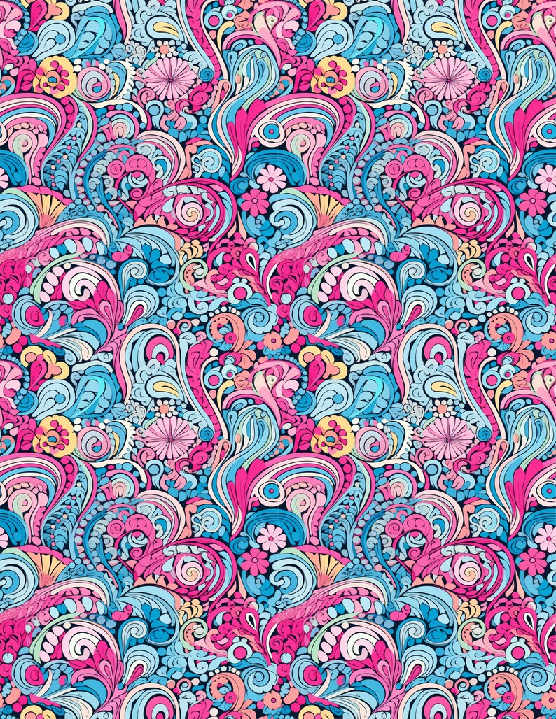 Printable Dollhouse Wallpaper, Four Boho Paisley and Swirl Patterns ...