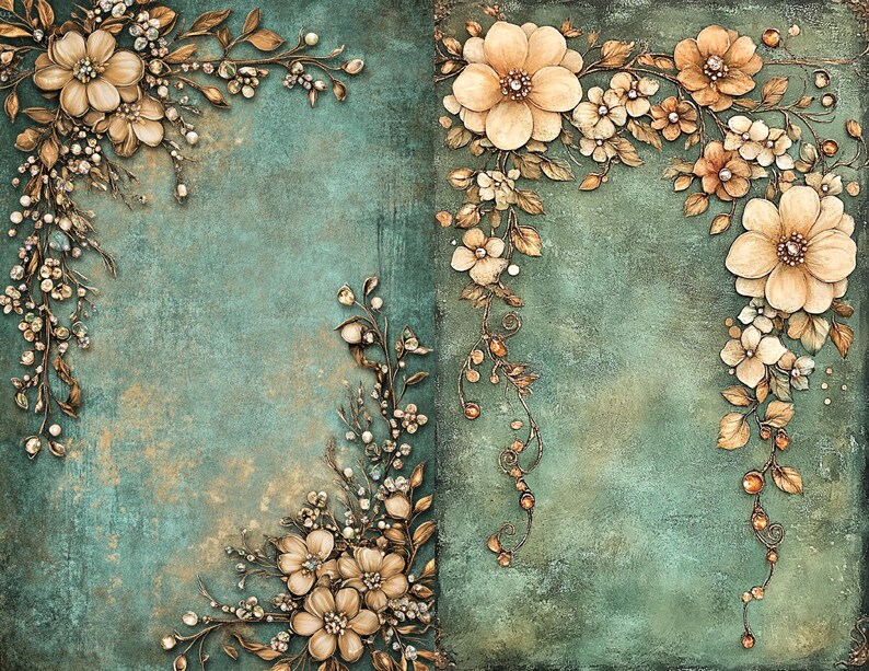 Dollar Pages--green Flower Jewel--300 DPI--10 Pages--5 Sheets - Etsy