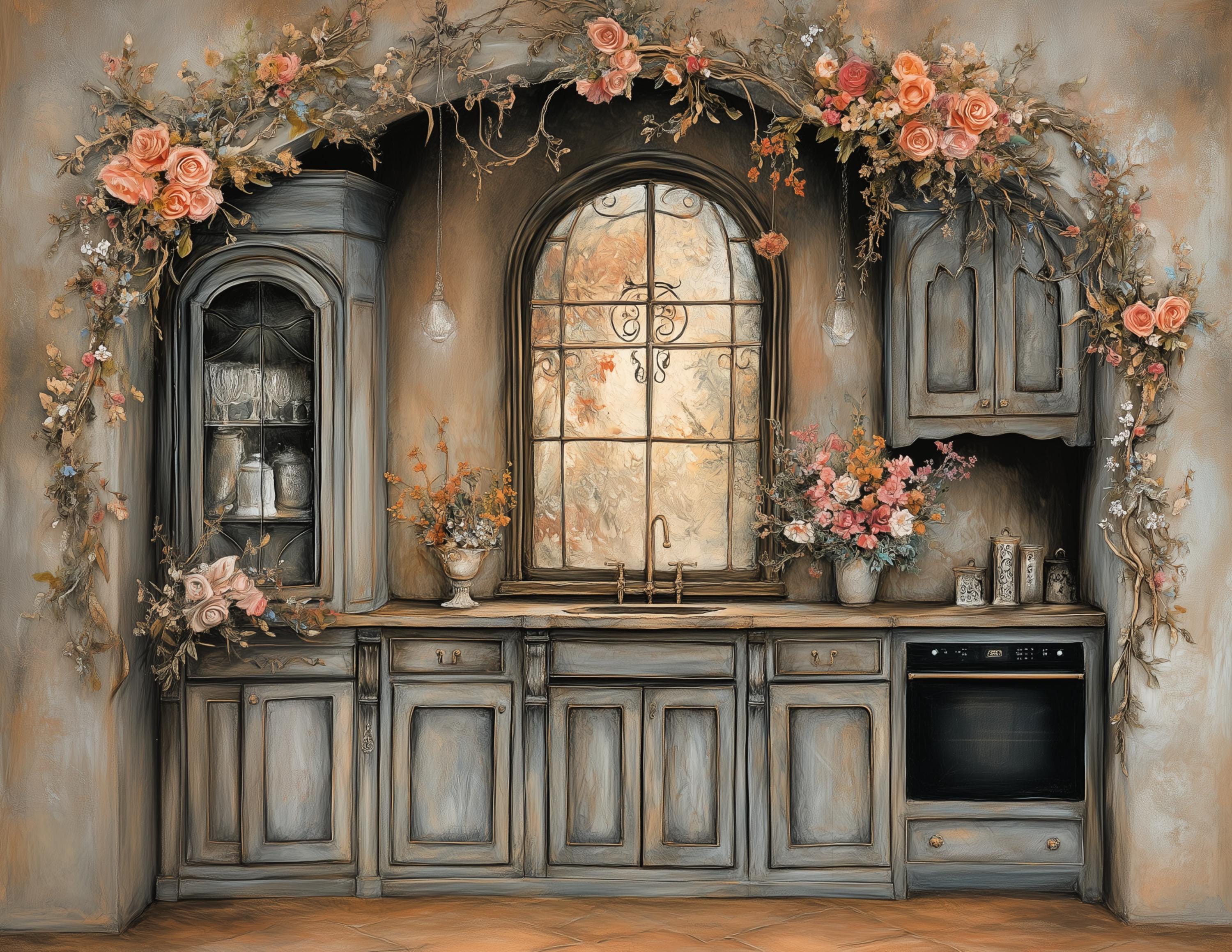 Five Landscape Cozy Kitchen Backdrops, Dollhouse Wallpaper--jpg Files ...