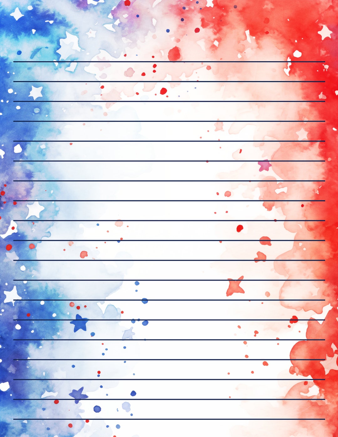 Red, White, and Blue Watercolor Lined and Unlined Writing Papers ...