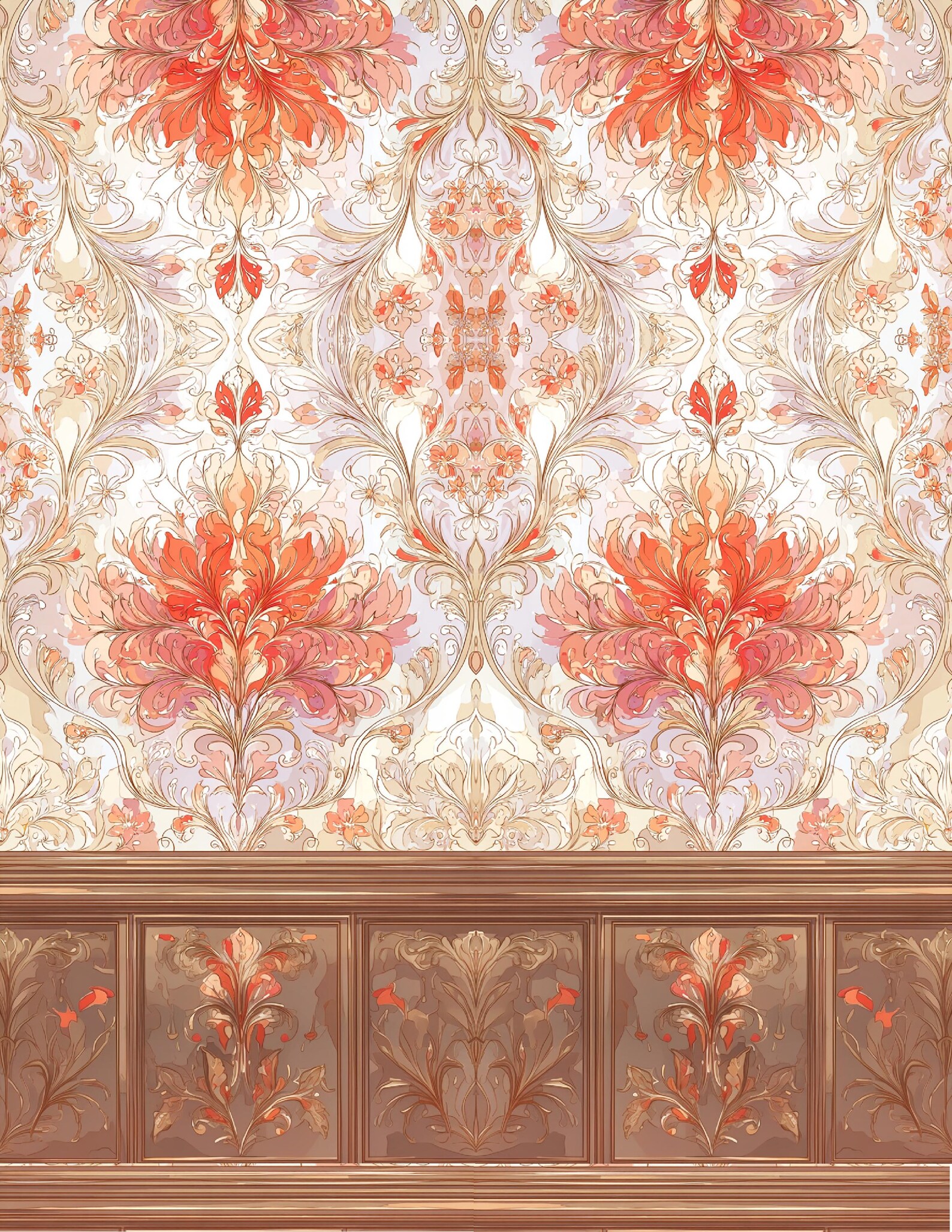 Printable Dollhouse Wallpaper, Victorian Flame Pattern Wall Treatments ...