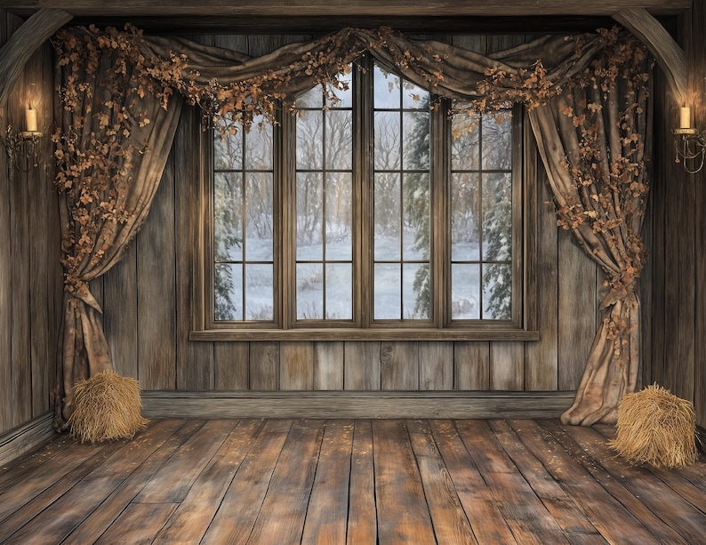 Five Landscape Christmas Winter Barn or Rustic Wall Backdrops ...