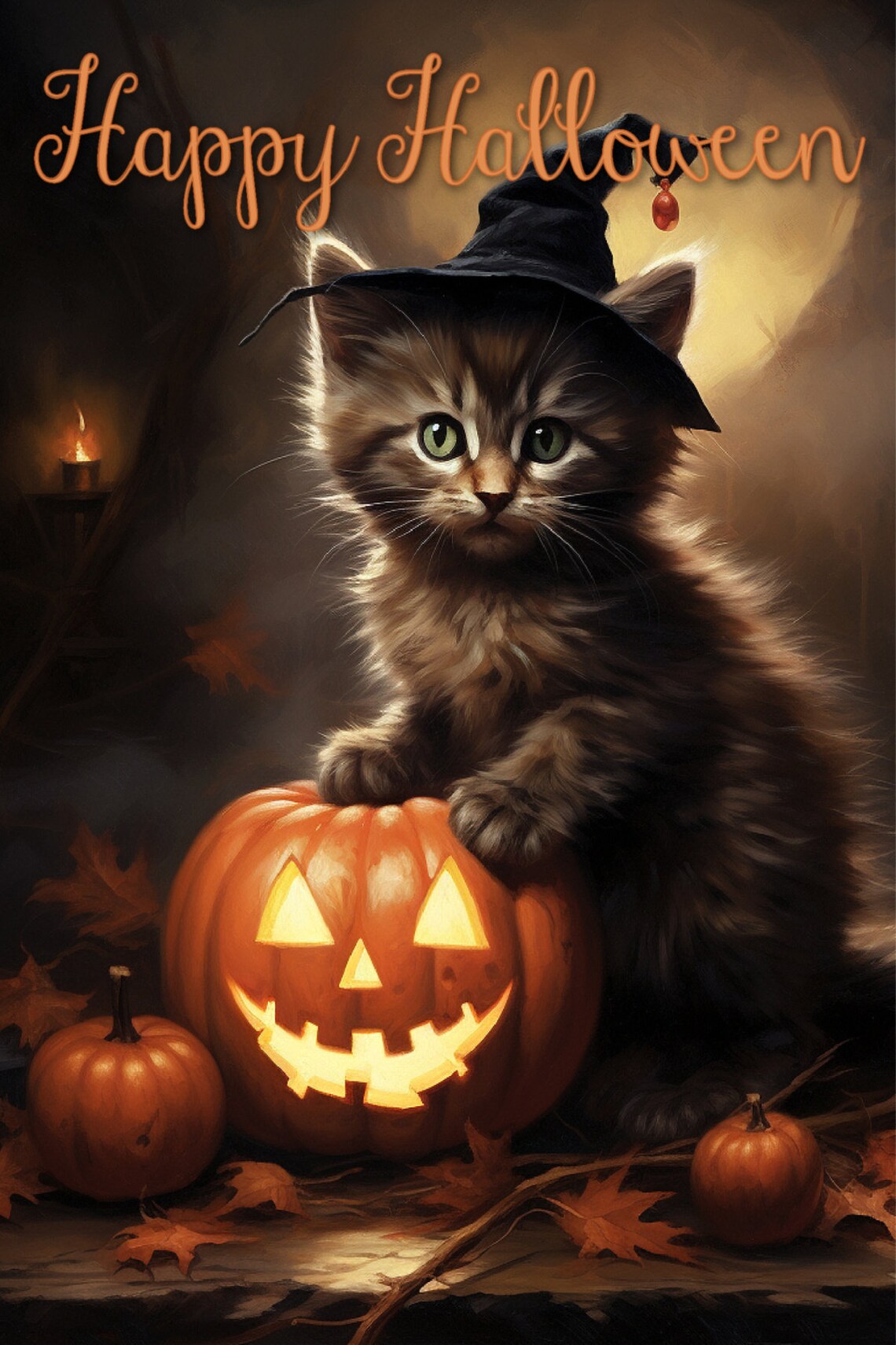 Cute Halloween Kitten Card Design for Instant Download--print at Home ...