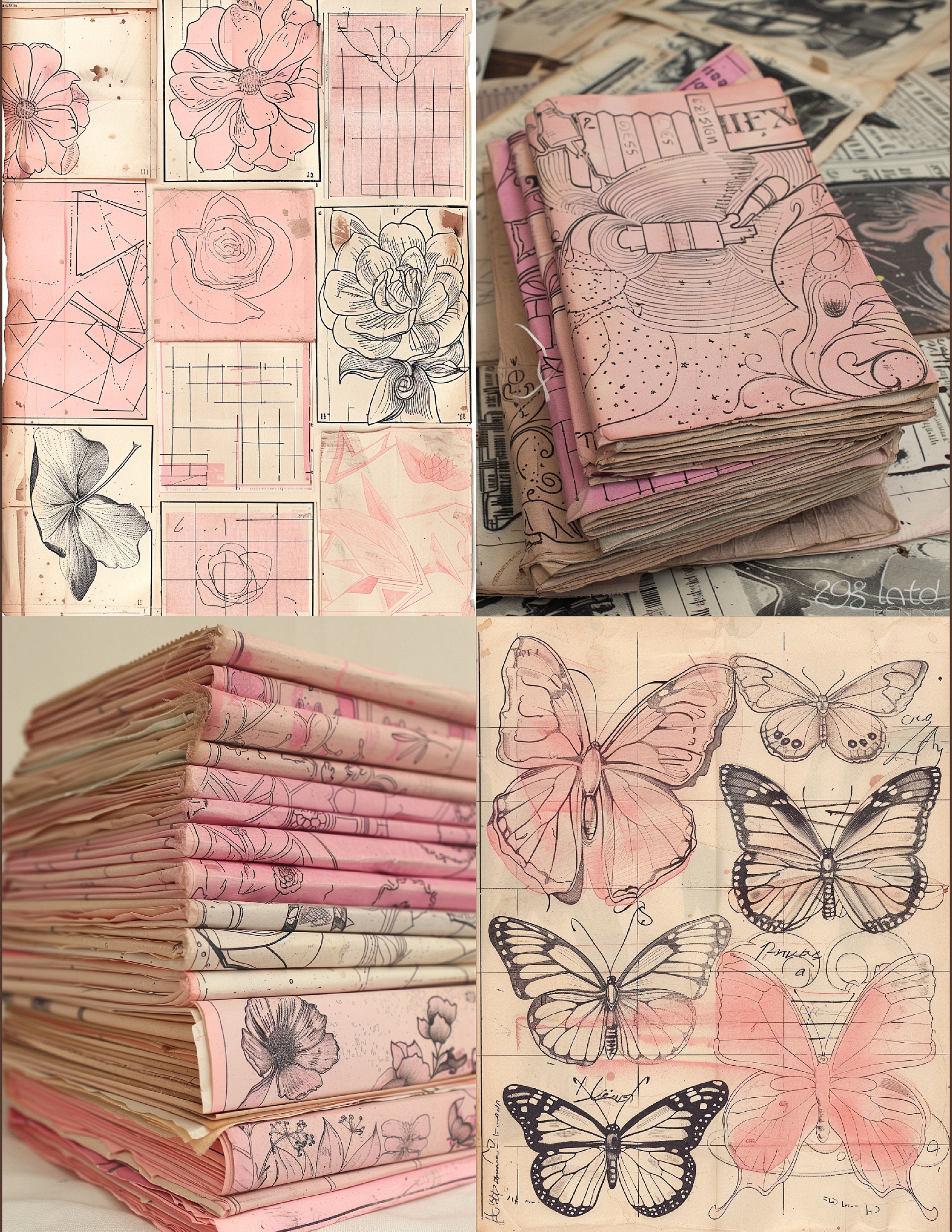 Pink Paper Scrap Pack--five Sheets of Scrapbooking/crafting Papers, 1/4 ...