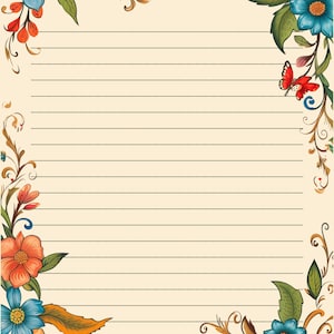 Five Fresh Flowers Lined Journaling/stationery/scrapbooking Sheets ...