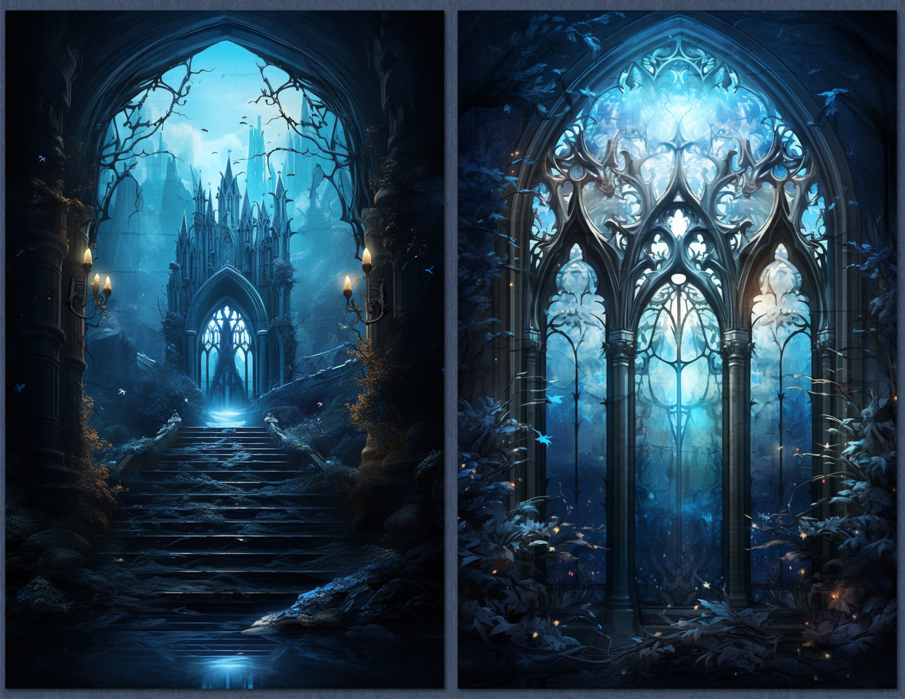 Blue Gothic Arches, Doorways, and Landscapes Junk Journal Kit Pages ...