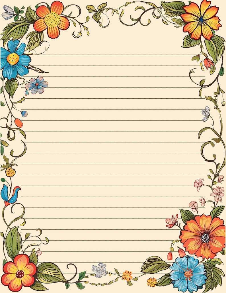 Five Fresh Flowers Lined Journaling/stationery/scrapbooking Sheets ...