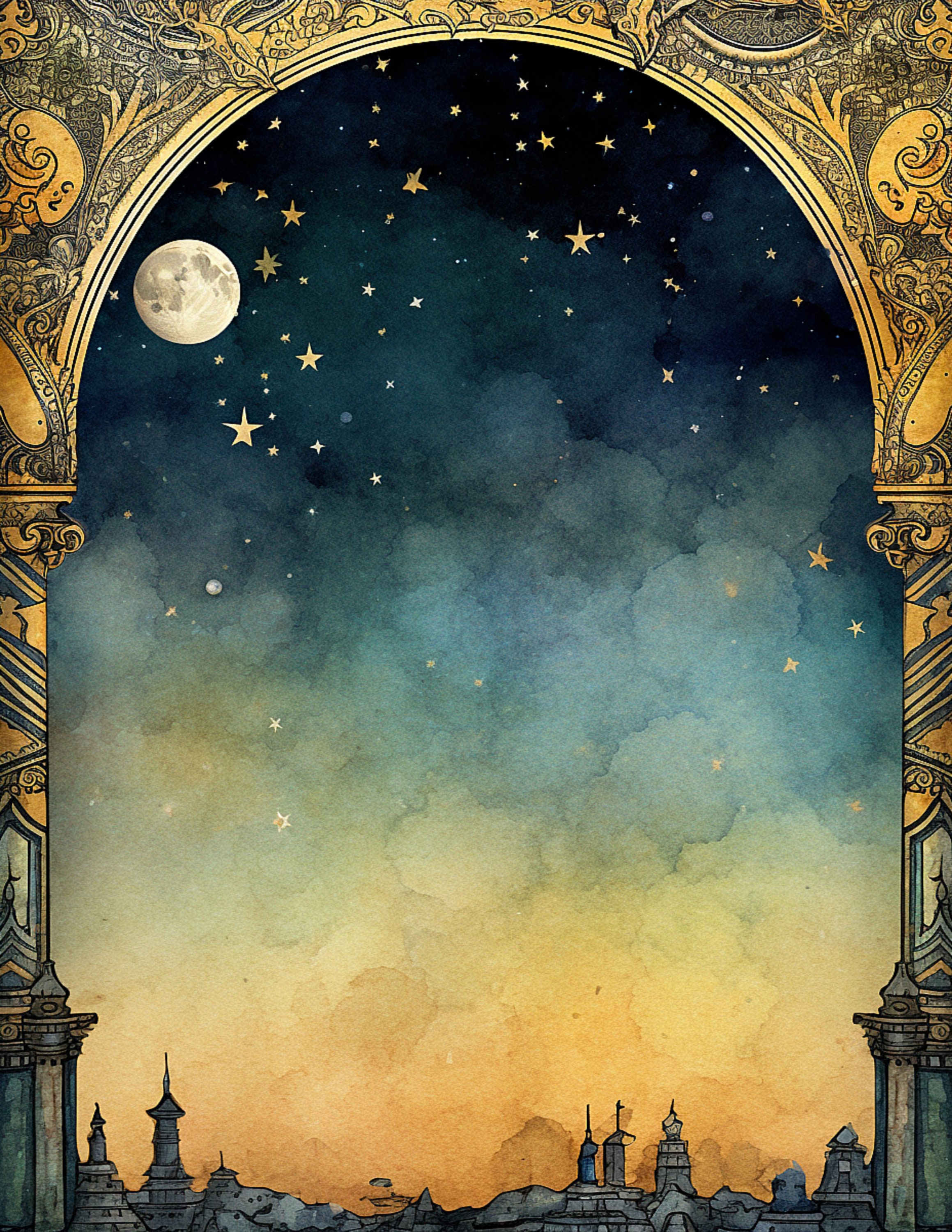 Five Elegant Celestial Journaling/stationery/scrapbooking Sheets ...