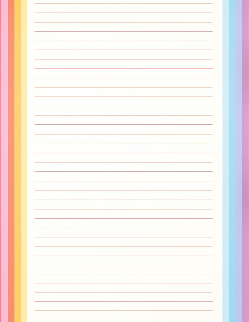 Retro Rainbow Lined Writing/background Papers--instant Download--8 1/2 ...