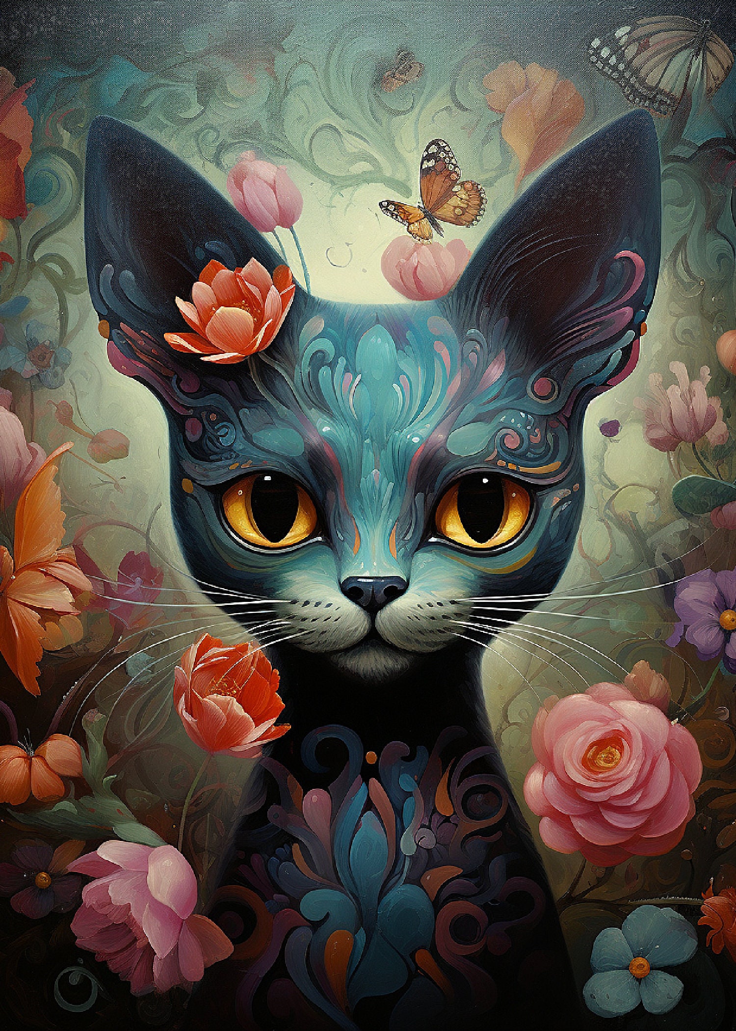 Five Charming Cat Greeting Card Art5 X 7 - Etsy