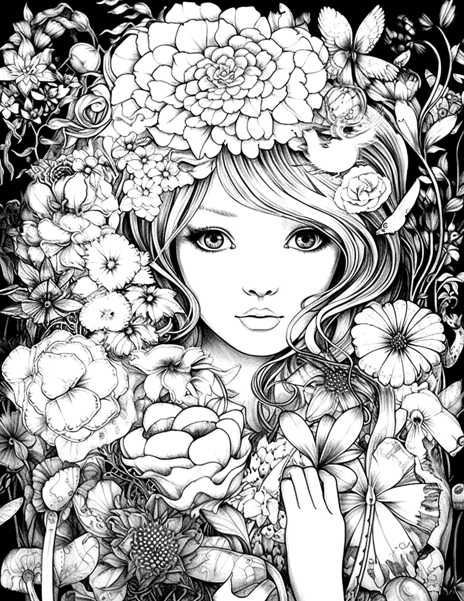 Five Flower Child Coloring Sheets for Instant Download--8.5 X 11 - Etsy