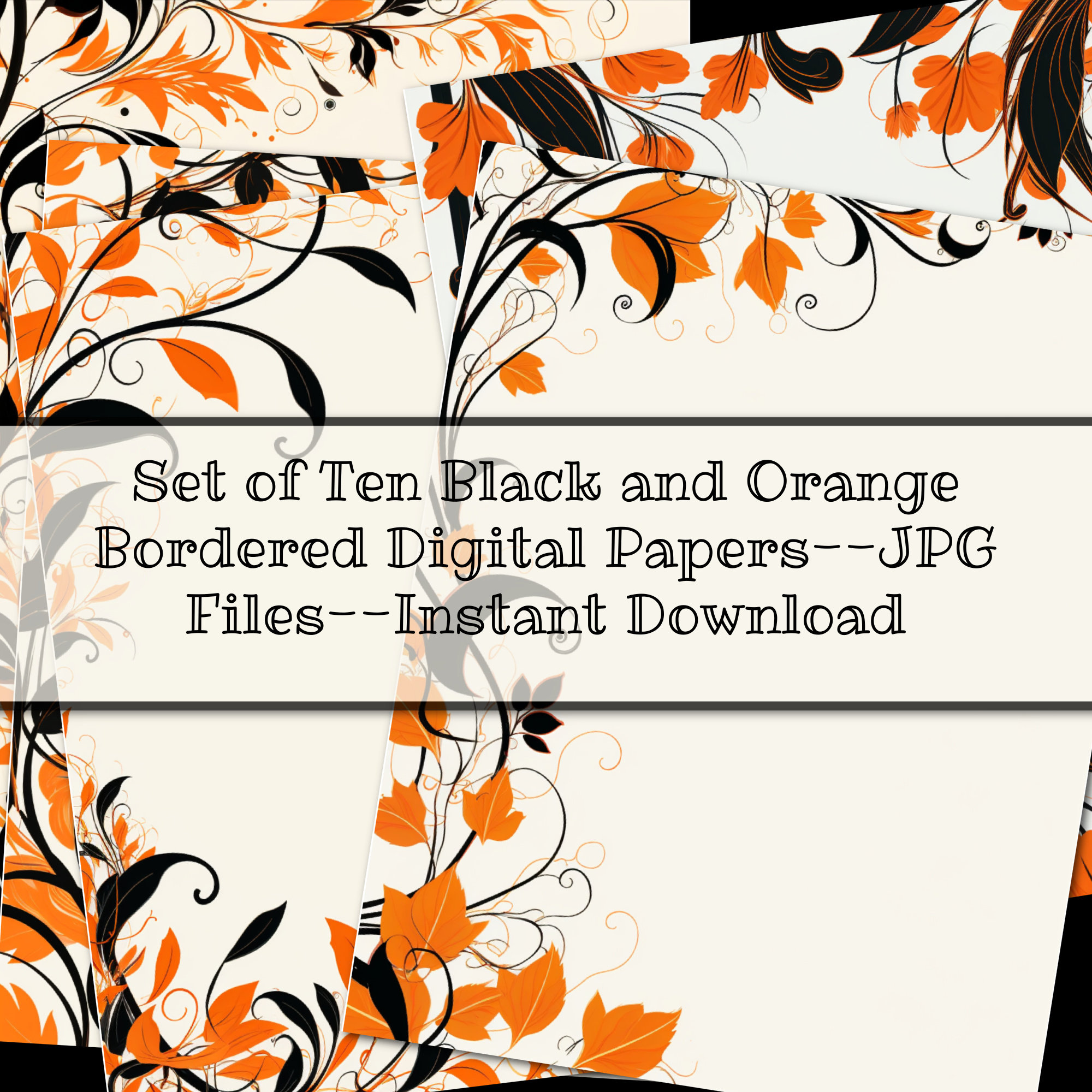 Set of Ten Black and Orange Digital Background Papers for Instant ...
