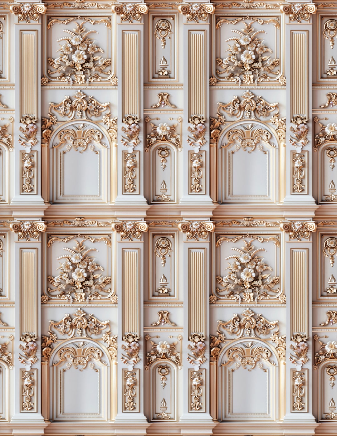 Two Rococo Plasterwork Wall Panels, Seamless, Dollhouse Wallpaper--jpg ...