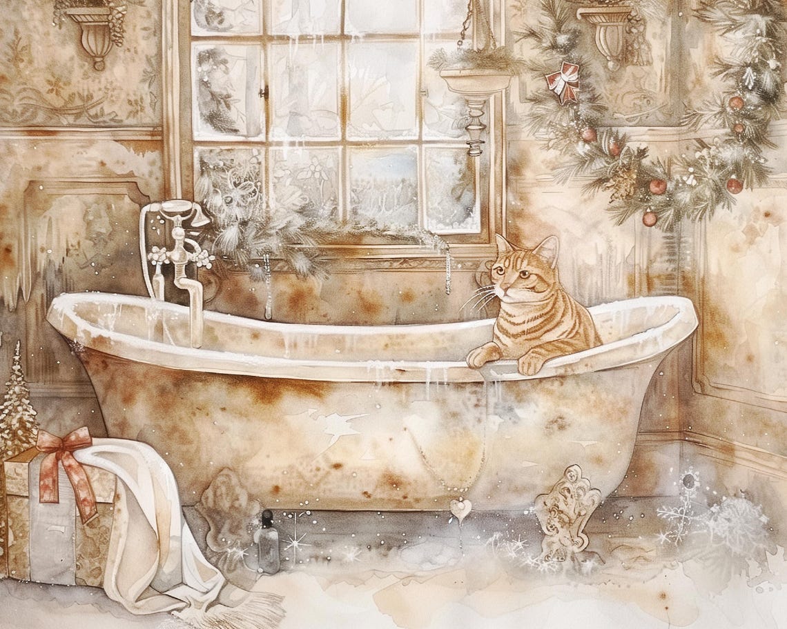 Victorian Christmas, Bathing Cats--set of Three Digital Prints - Etsy