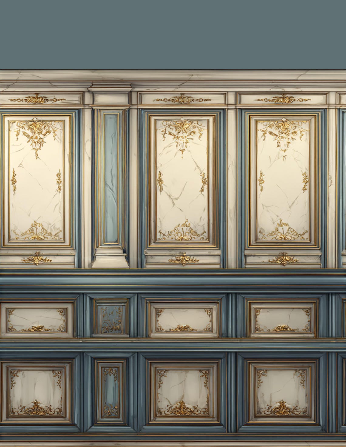 Dollhouse Wallpaper, Five Elaborate Faux Marble and Blue Panel Walls ...