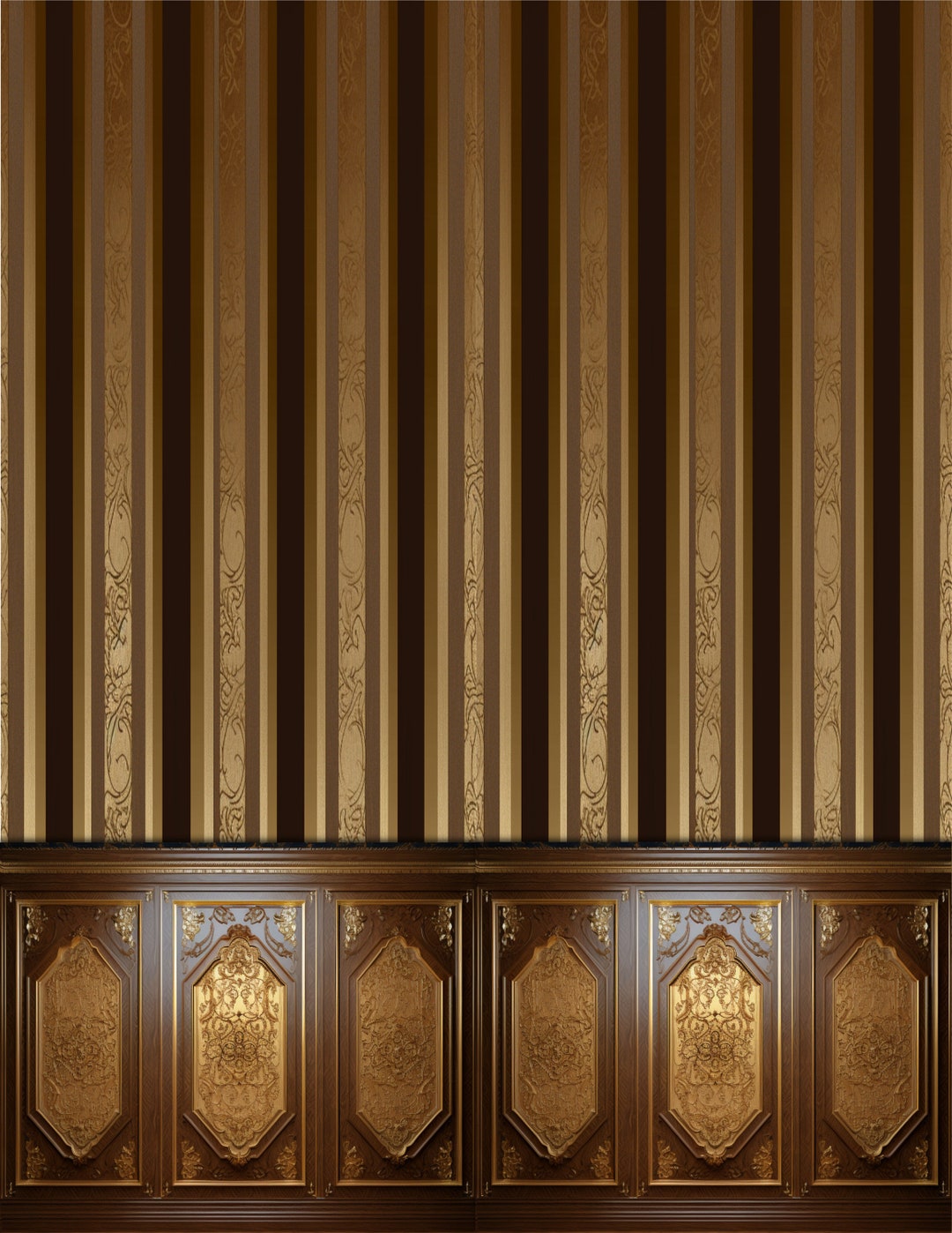 Printable Dollhouse Wallpaper, Brown and Gold Victorian Striped ...