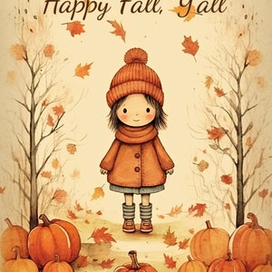 Cute Autumn Girl Card Designs for Instant Download--print at Home--art ...