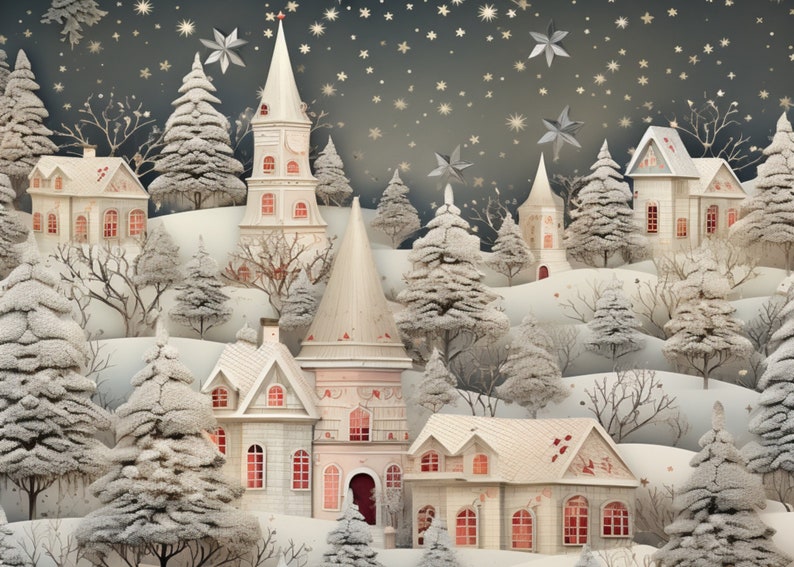 Five Christmas Themed Landscape and Portrait Oriented Greeting Card Art ...