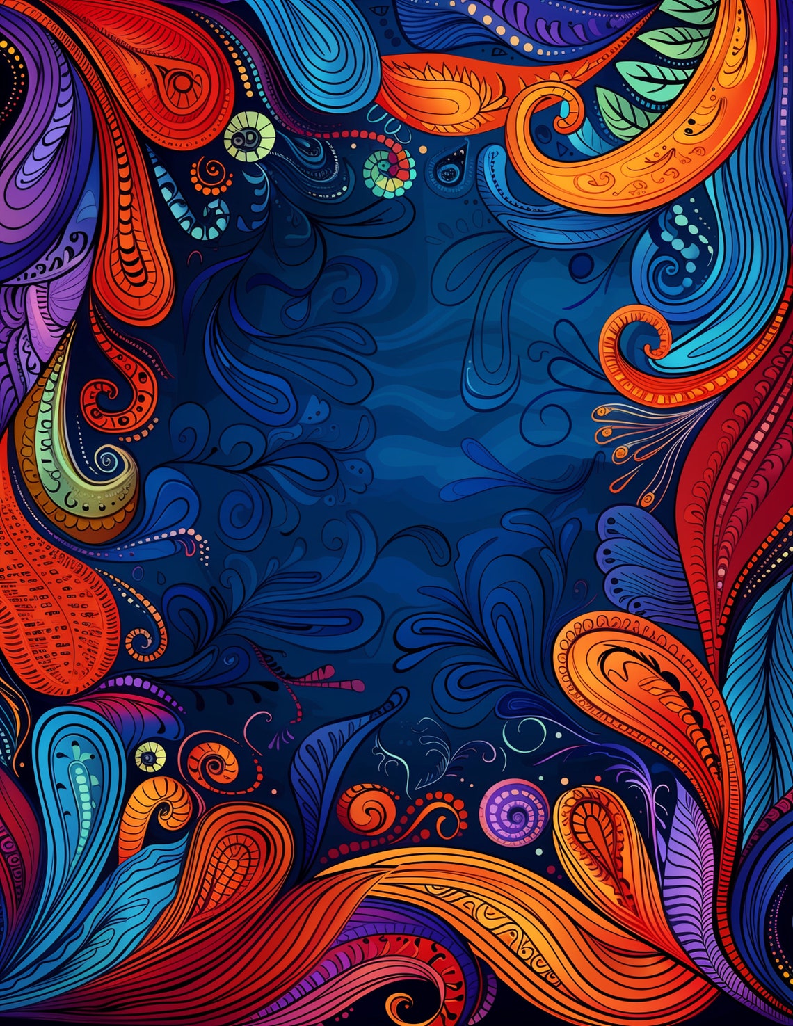 Five Beautiful Funky Rainbows Paisley and Blue Background Journaling ...