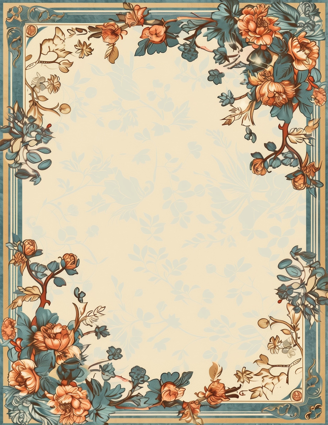 Vintage Flora Lined and Unlined Writing Papers--instant Download--8 1/2 ...