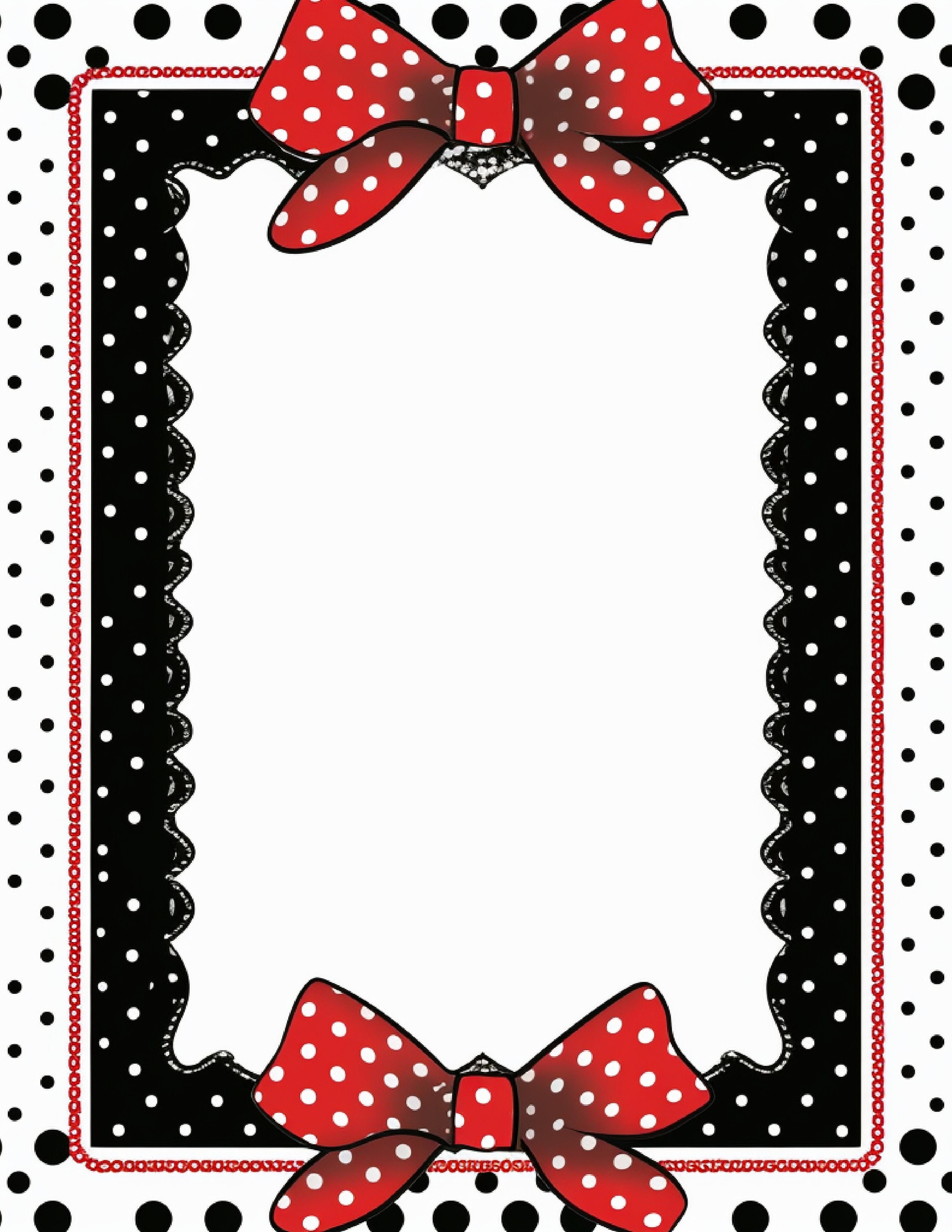 Bow Dot Border in Black, White, Red Unlined Papers--instant Download--8 ...