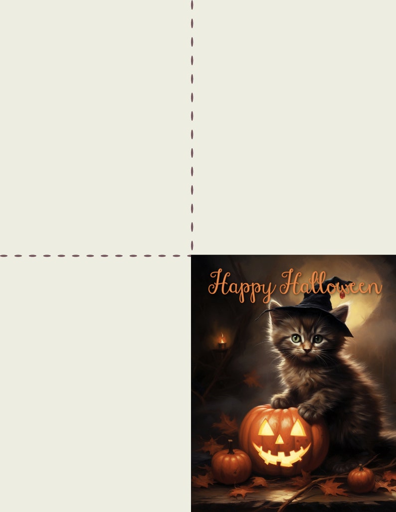 Cute Halloween Kitten Card Design for Instant Download--print at Home ...