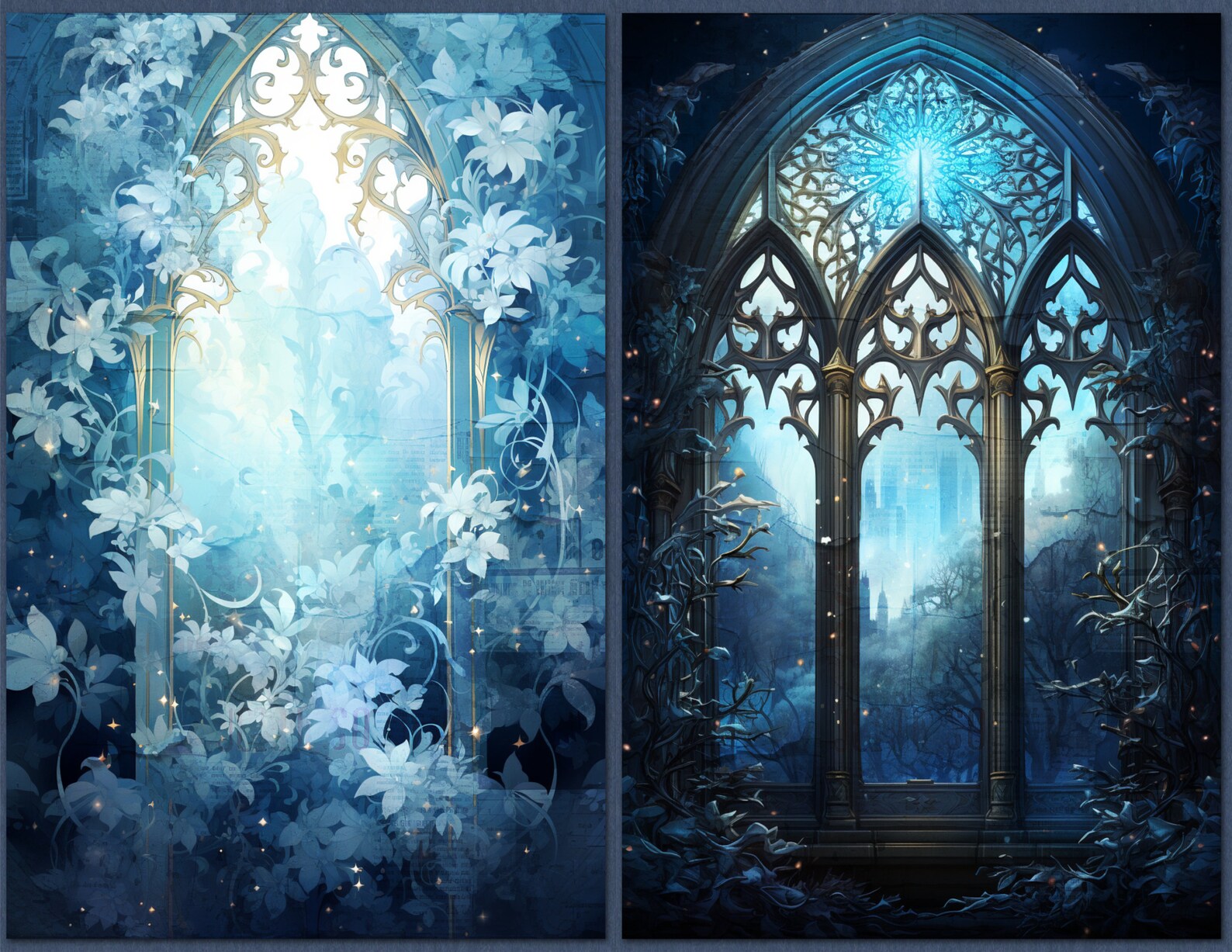 Blue Gothic Arches, Doorways, and Landscapes Junk Journal Kit Pages ...