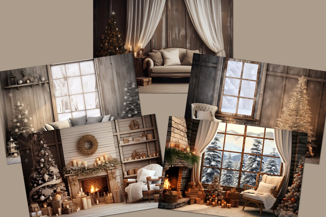 Five Digital Christmas Photo Backgrounds-cozy Neutral Christmas-jpg ...
