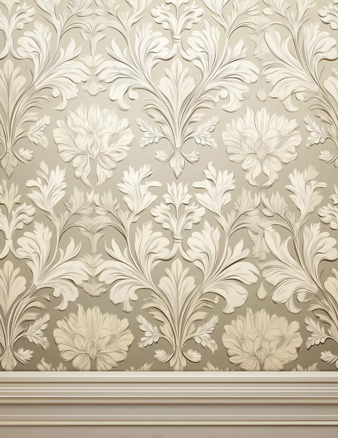 Dollhouse Wallpaper, Carved Moulding and Elaborate Wallpaper in Cream ...