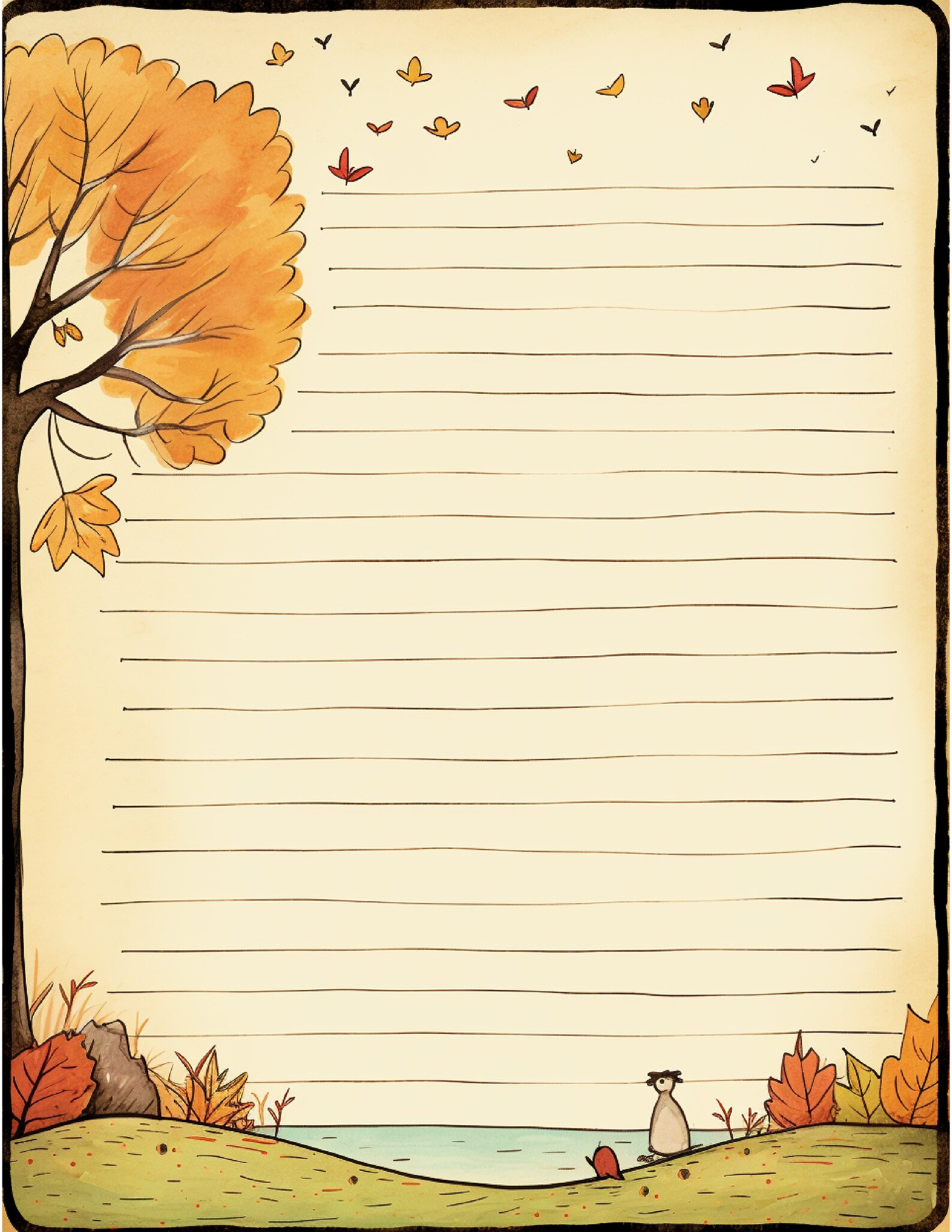 Quirky Autumn Lined Journaling/stationery/scrapbooking Sheets Digital ...