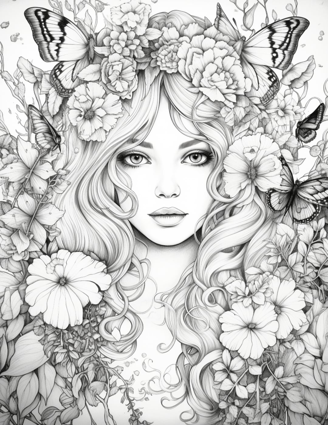 Five Flower Child Coloring Sheets for Instant Download--8.5 X 11 - Etsy