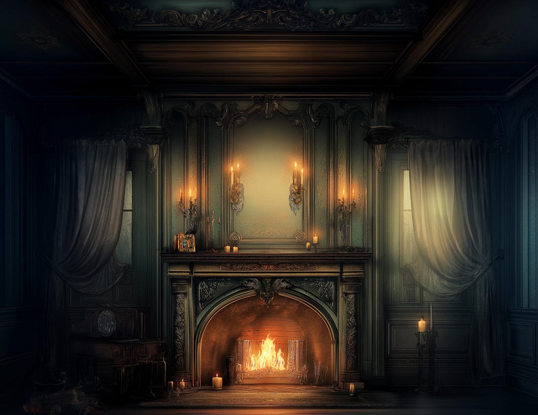 Two Landscape Oriented Victorian Gothic Fireplace Walls, Dollhouse ...