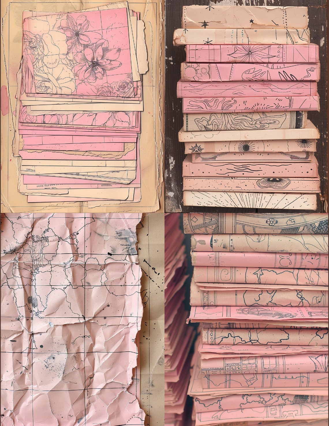 Pink Paper Scrap Pack--five Sheets of Scrapbooking/crafting Papers, 1/4 ...