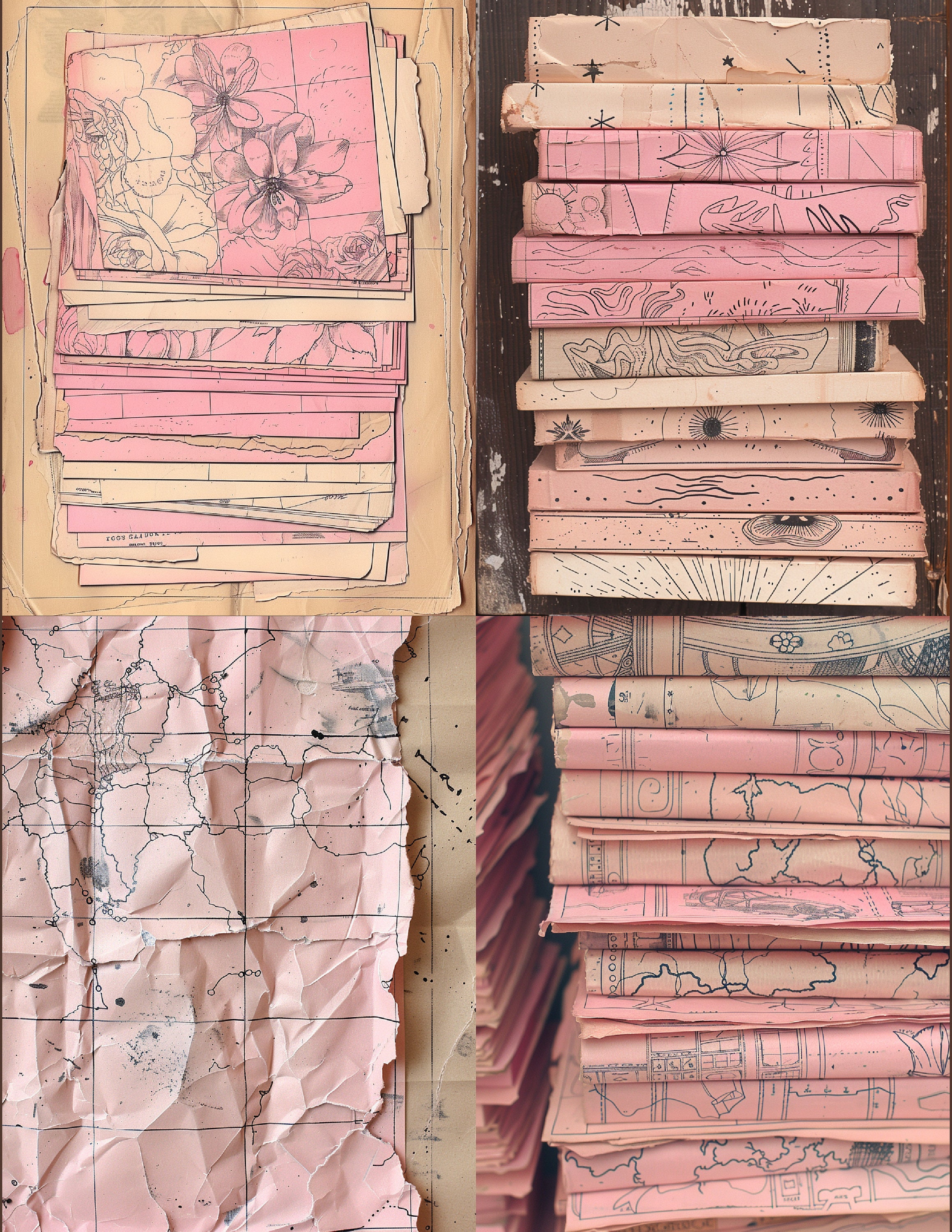 Pink Paper Scrap Pack--five Sheets of Scrapbooking/crafting Papers, 1/4 ...