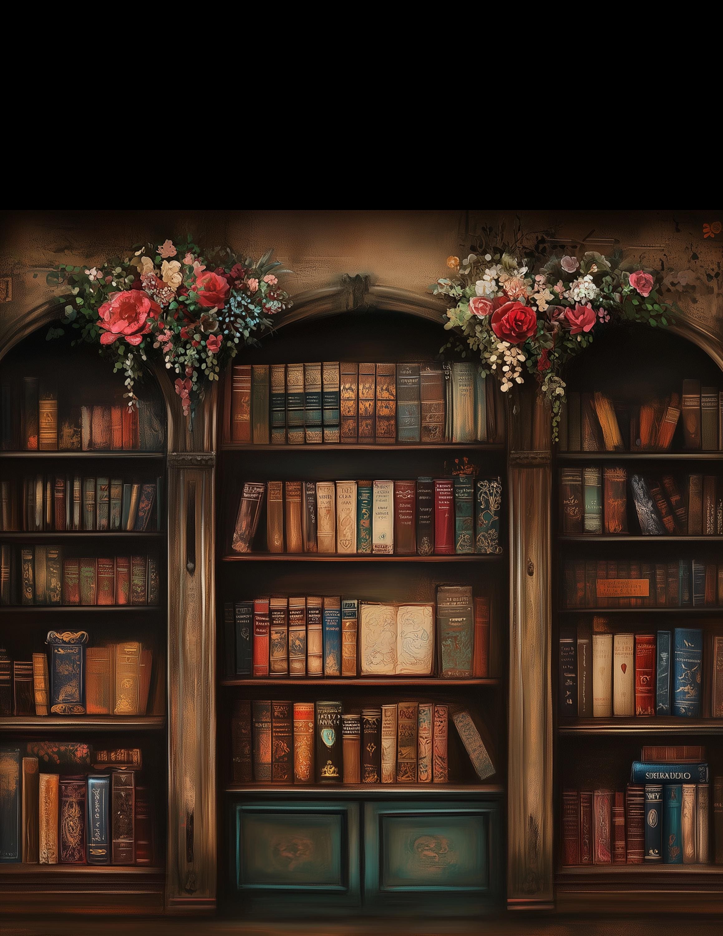 Two Cozy Floral Bookshop Bookwall Dollhouse Papers With Reverse--jpg ...