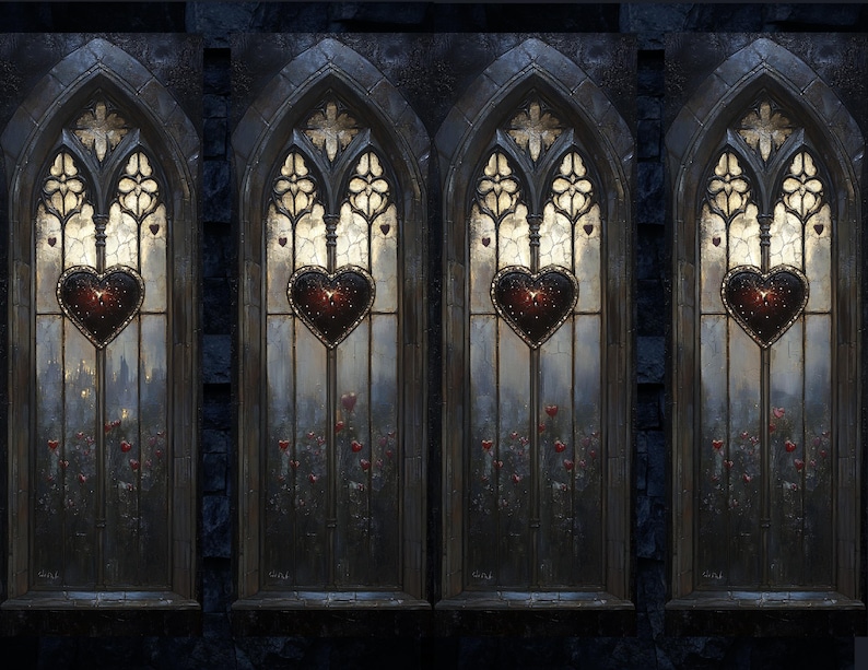 Valentine Gothic Window Wall and Plain Stone Wall--landscape--dollhouse ...