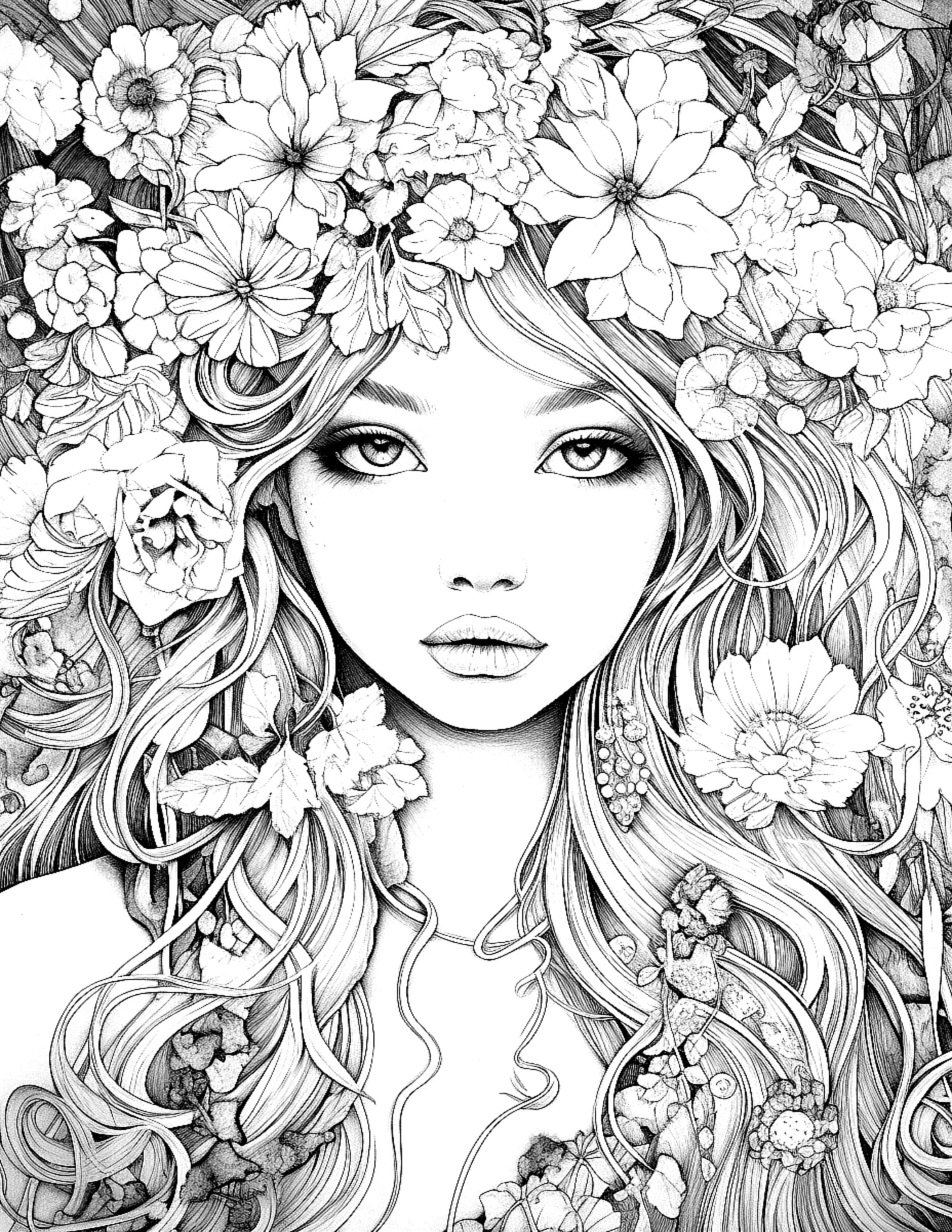 Five Flower Child Coloring Sheets for Instant Download--8.5 X 11 - Etsy