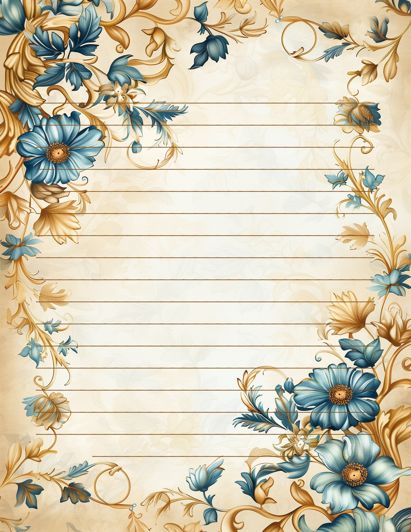 Vintage Flora Lined and Unlined Writing Papers--instant Download--8 1/2 ...