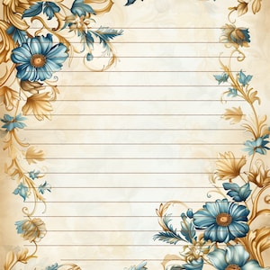 Vintage Flora Lined and Unlined Writing Papers--instant Download--8 1/2 ...
