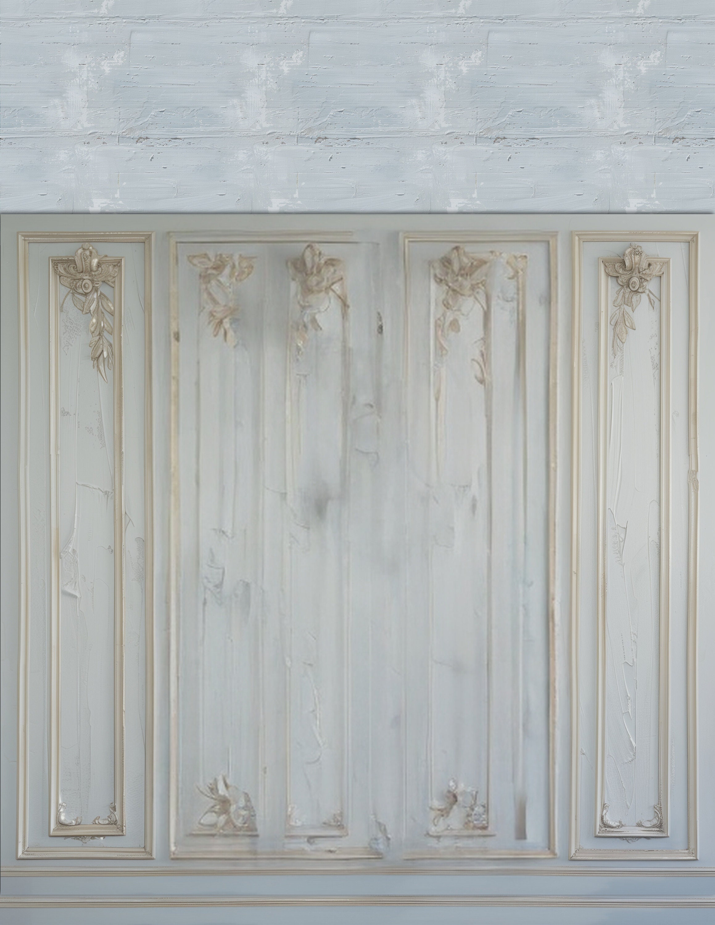 Dollhouse Wallpaper, Blue Floral Painted Decorative Panels--jpg Files ...