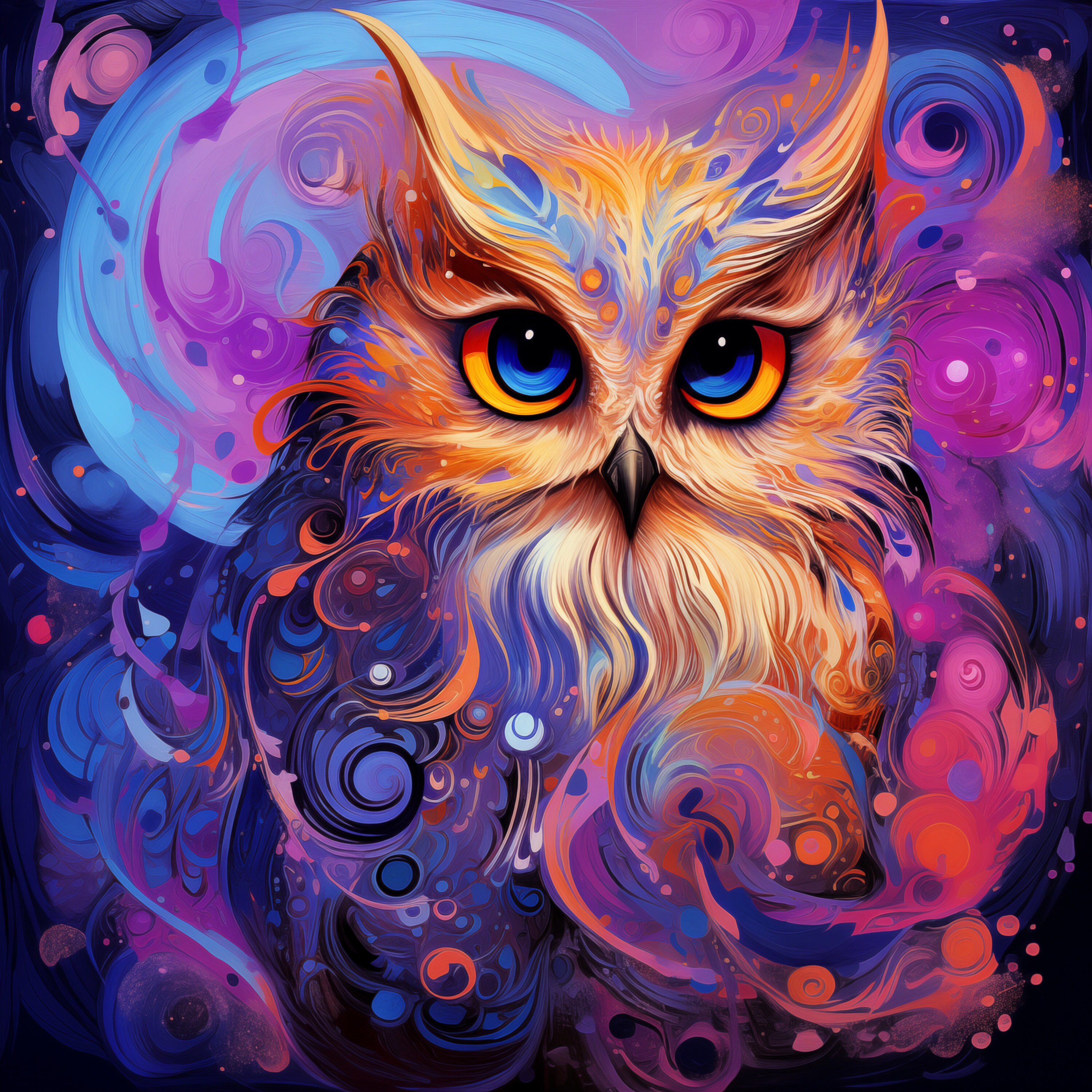Owl Cat--set of Three Digital Art Prints--10 X 10 - Etsy