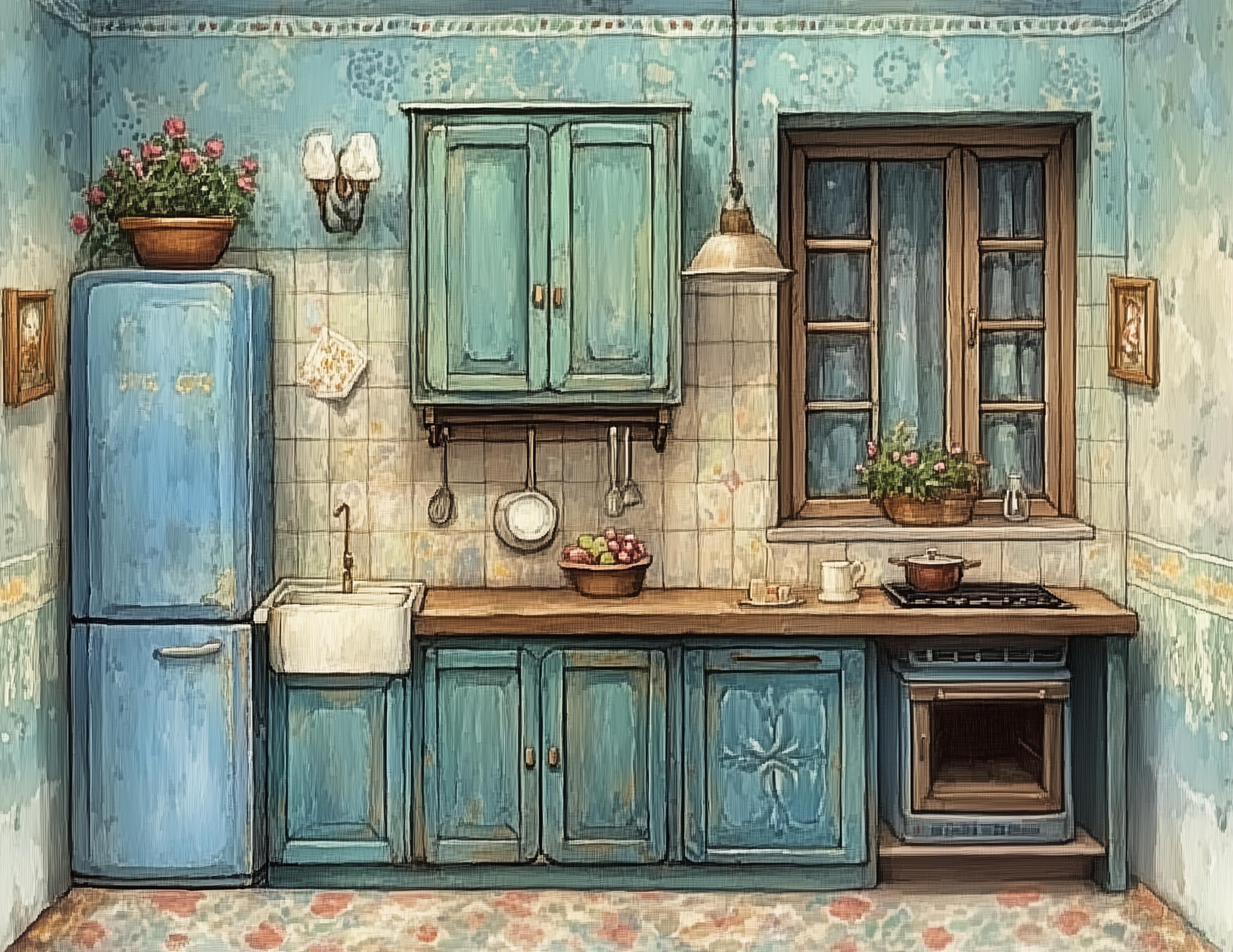 Five Landscape Cozy Kitchen Backdrops, Dollhouse Wallpaper--jpg Files ...