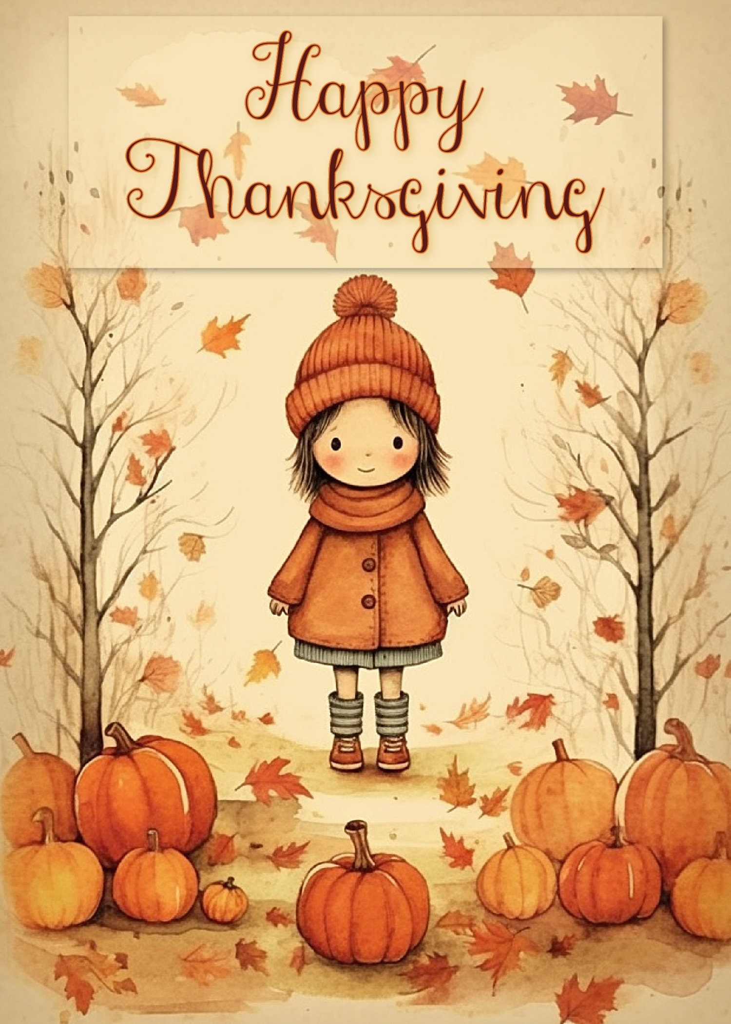 Cute Autumn Girl Card Designs for Instant Download--print at Home--art ...
