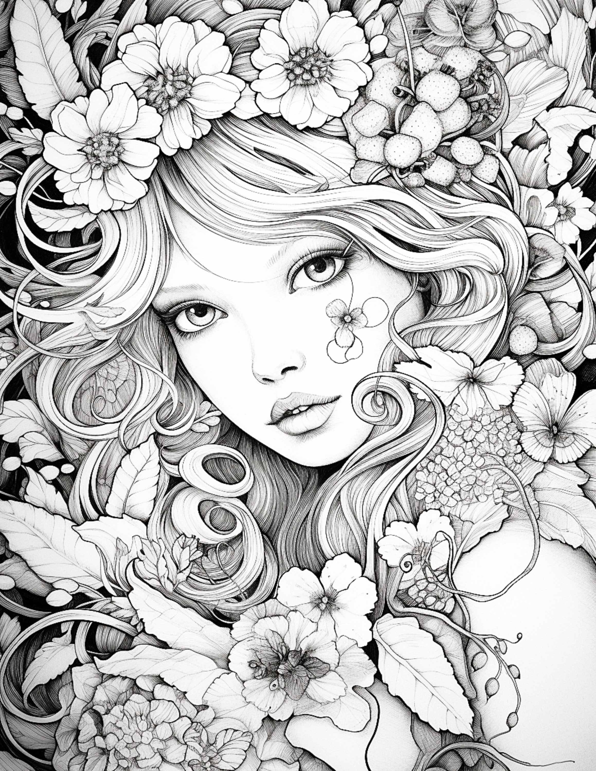 Five Flower Child Coloring Sheets for Instant Download--8.5 X 11 - Etsy