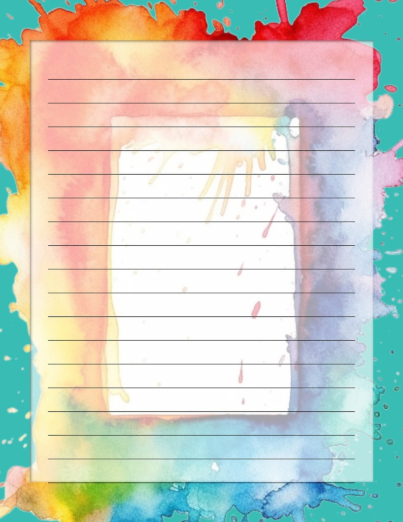 Rainbow Watercolor Lined and Unlined and Plain Writing Papers--instant ...
