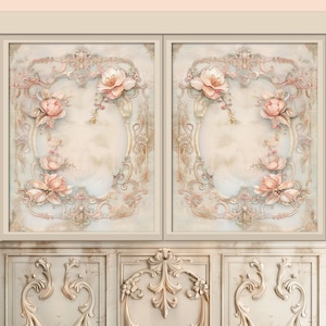 Dollhouse Wallpaper, Blue Floral Painted Decorative Panels--jpg Files ...